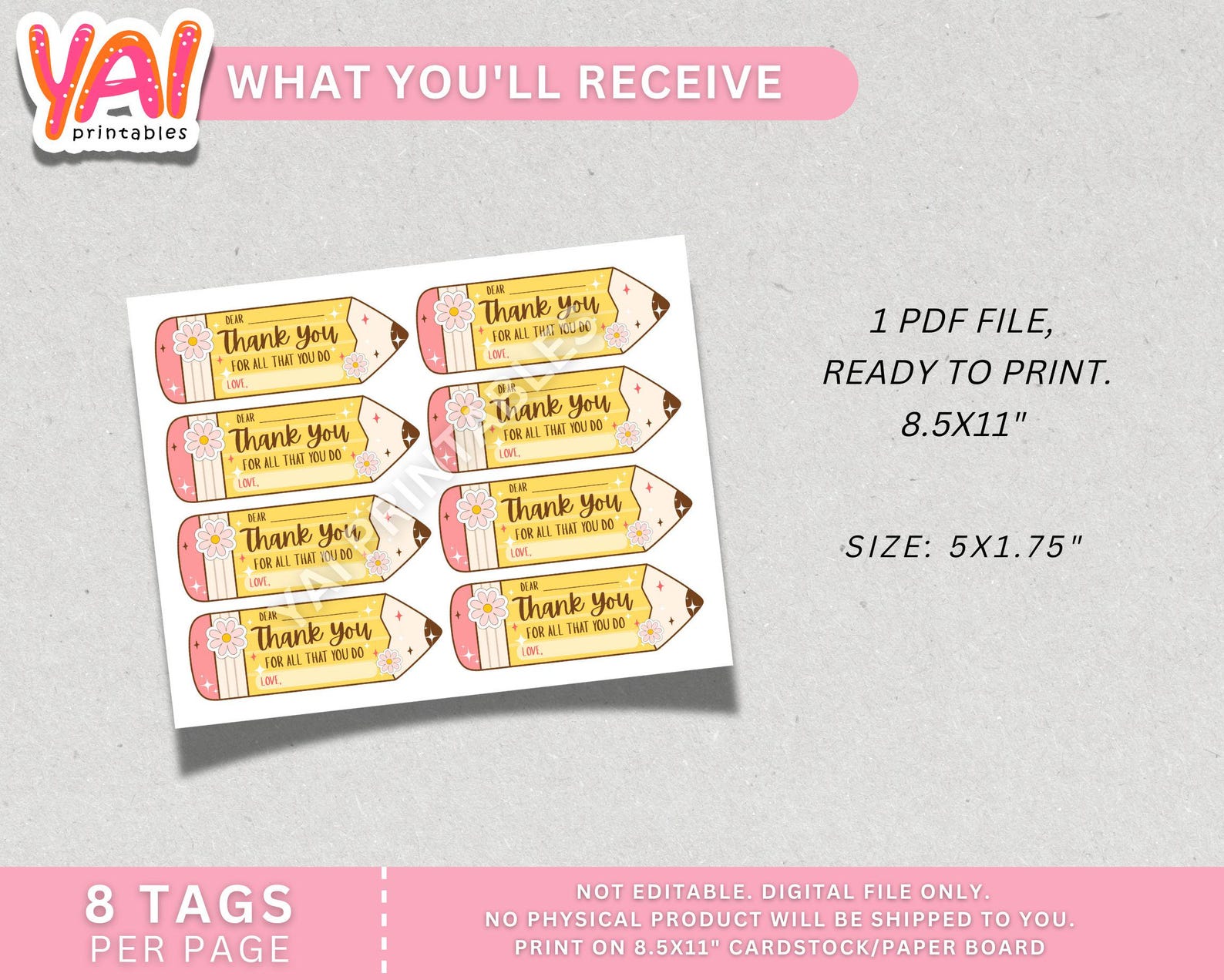 Teacher Appreciation Gift Tag, Pencil Tag, Printable Teacher ...