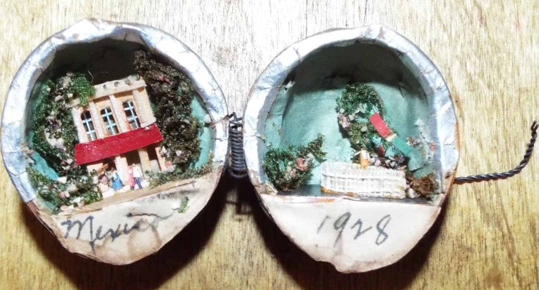 Antique/vintage Walnut Shell Miniature Diorama Mexico 1928 - Etsy