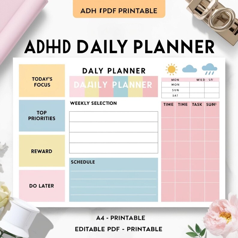 Customizable ADHD Daily Planner | Printable and Digital | Daily Focus ...