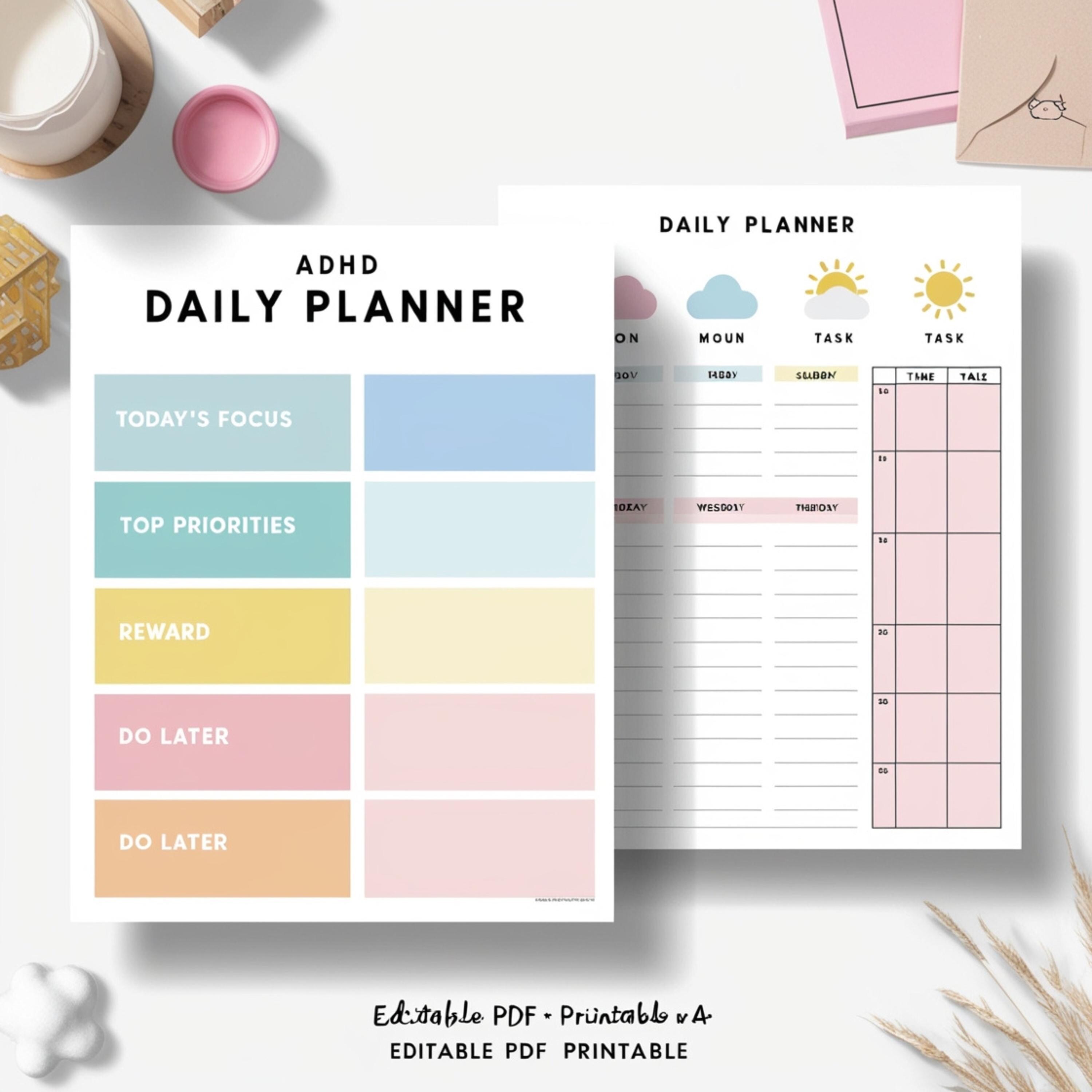 Customizable ADHD Daily Planner | Printable and Digital | Daily Focus ...