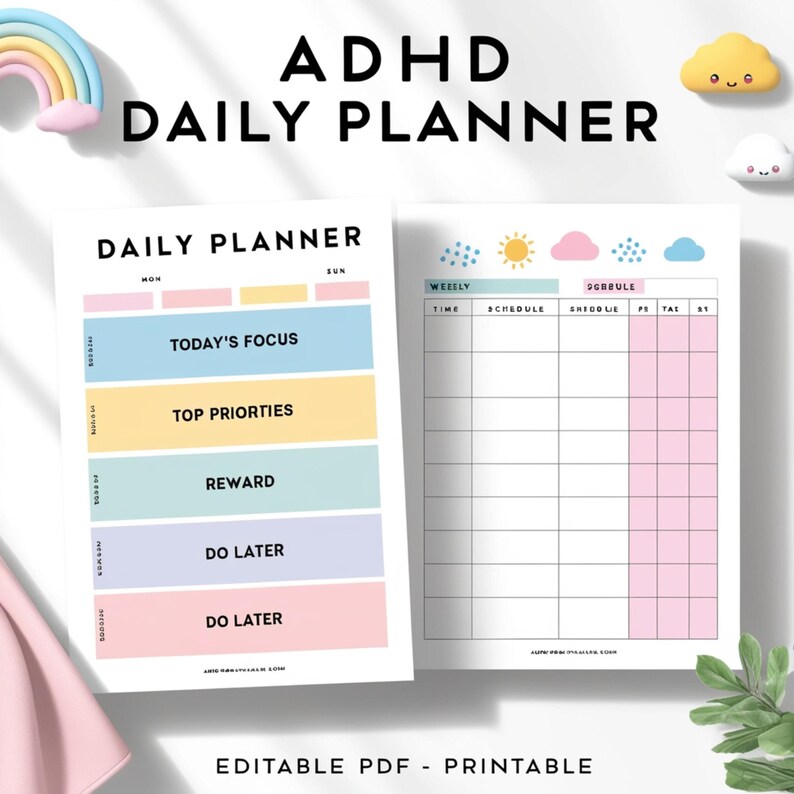 Customizable ADHD Daily Planner | Printable and Digital | Daily Focus ...