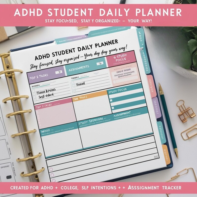 ADHD Student Planner 2025 – 1-page Printable Schedule, Focus and ...