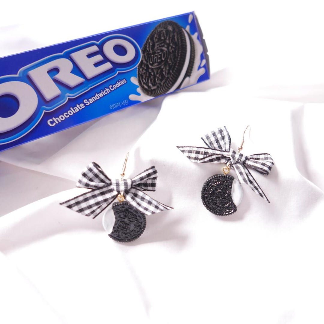 Oreo Cookie Earrings, Kawaii Snack Jewelry, Cute Food Style Gingham ...