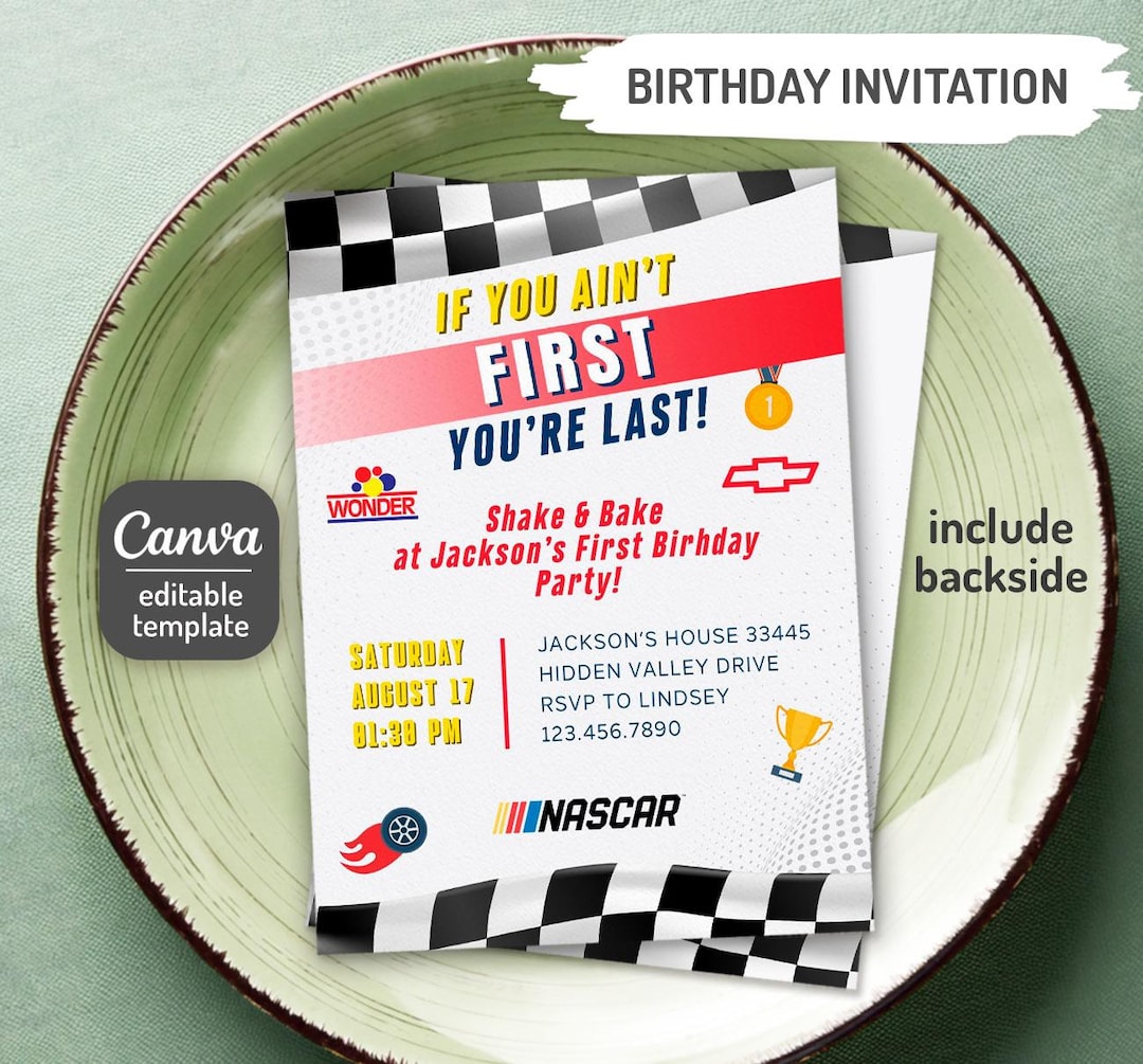Nascar Birthday Invitation, Shake N Bake, Racing, Editable Template ...