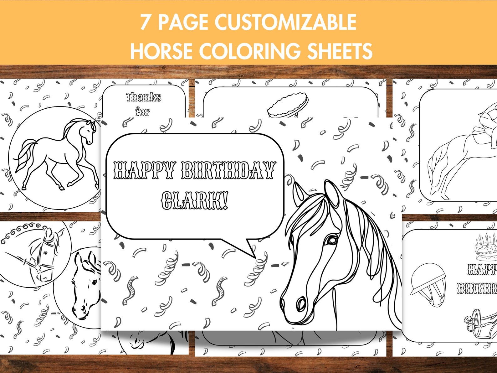 Editable Horse Coloring Sheet Pages Template Birthday Activity Decor ...