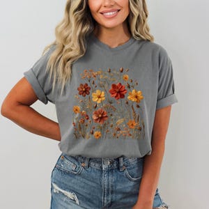 Fall Floral Shirt, Brown Flower T-shirt, Designs Womens Fall Shirt ...
