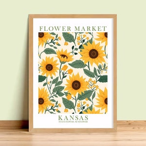 Kansas Sunflower State Flower Print Yellow Green KS Floral Botanical ...