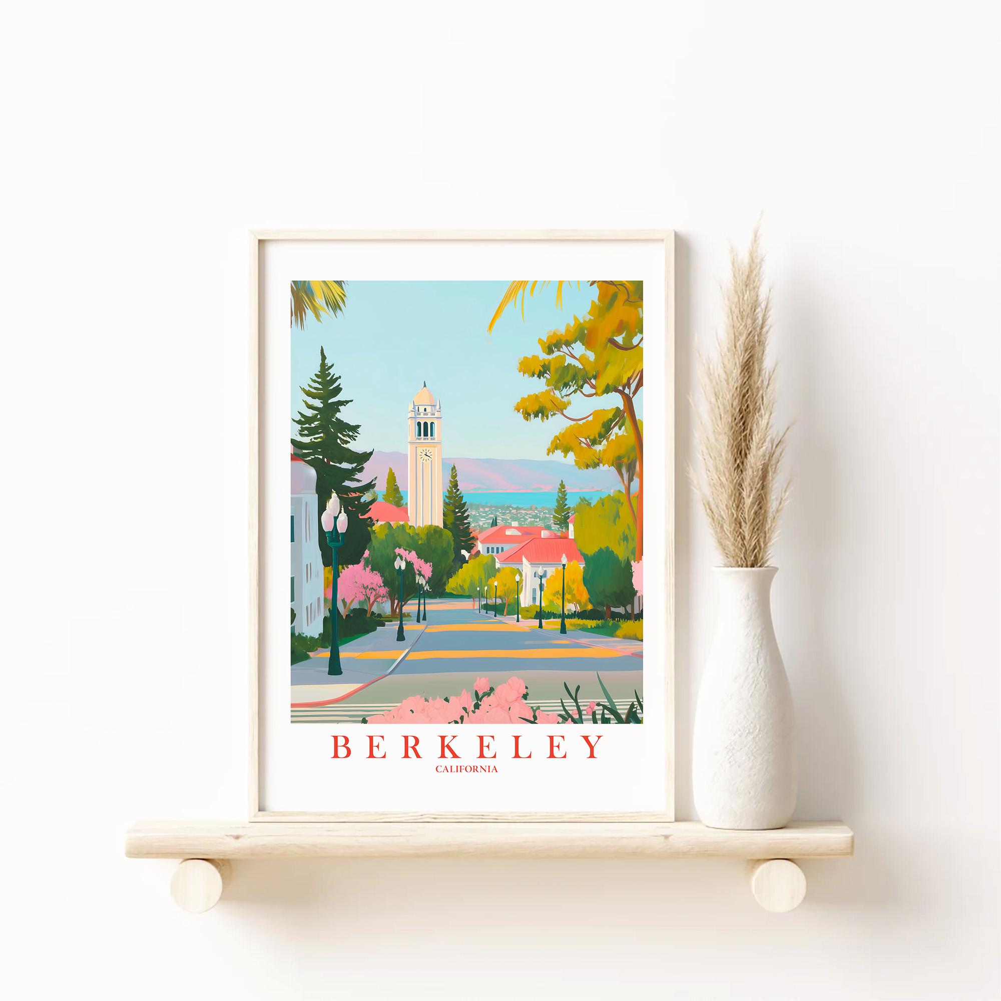 Berkeley Travel Poster California Pink Teal Orange Print CA Wall Art ...
