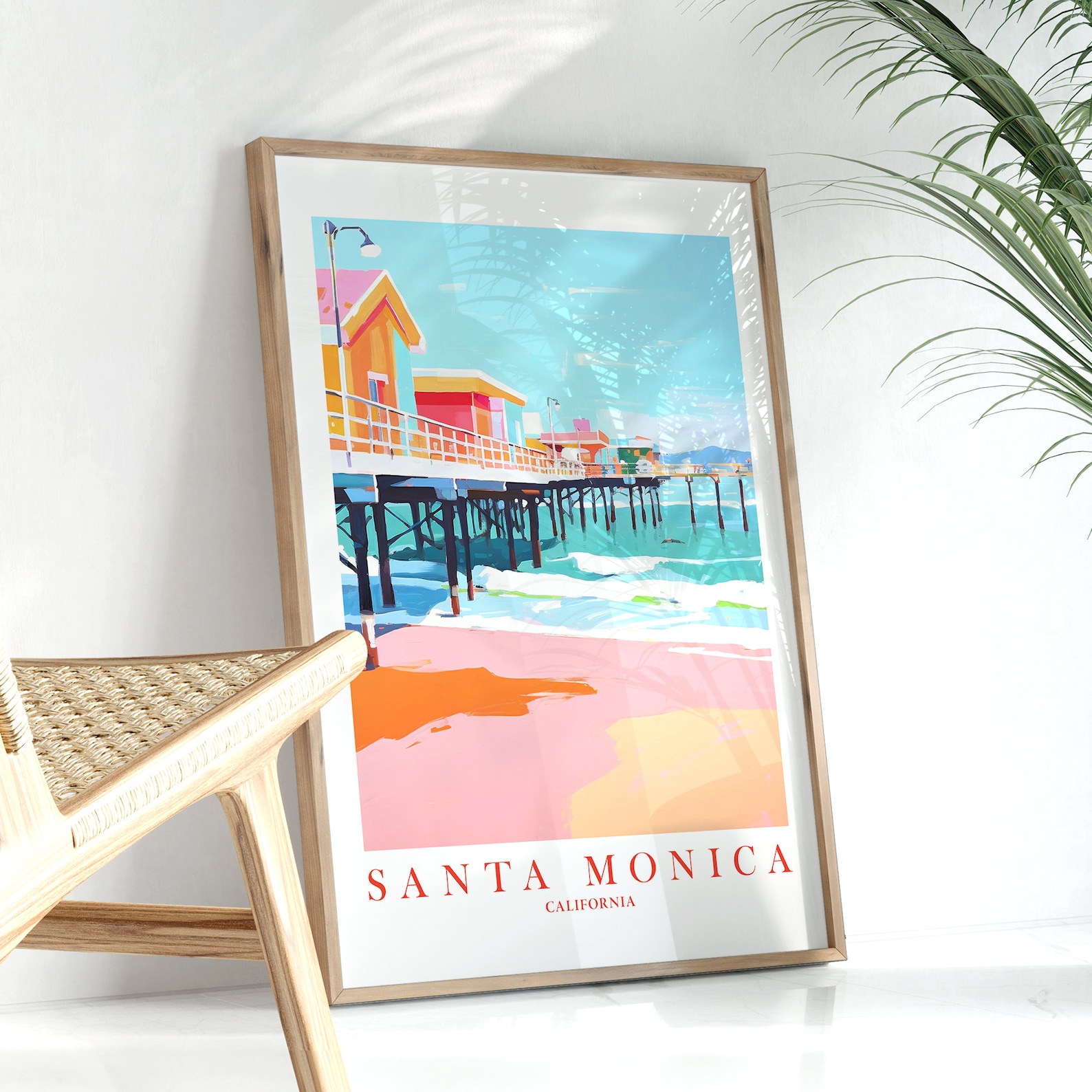 Santa Monica California Travel Poster Beach Wall Art Pacific Coastal ...