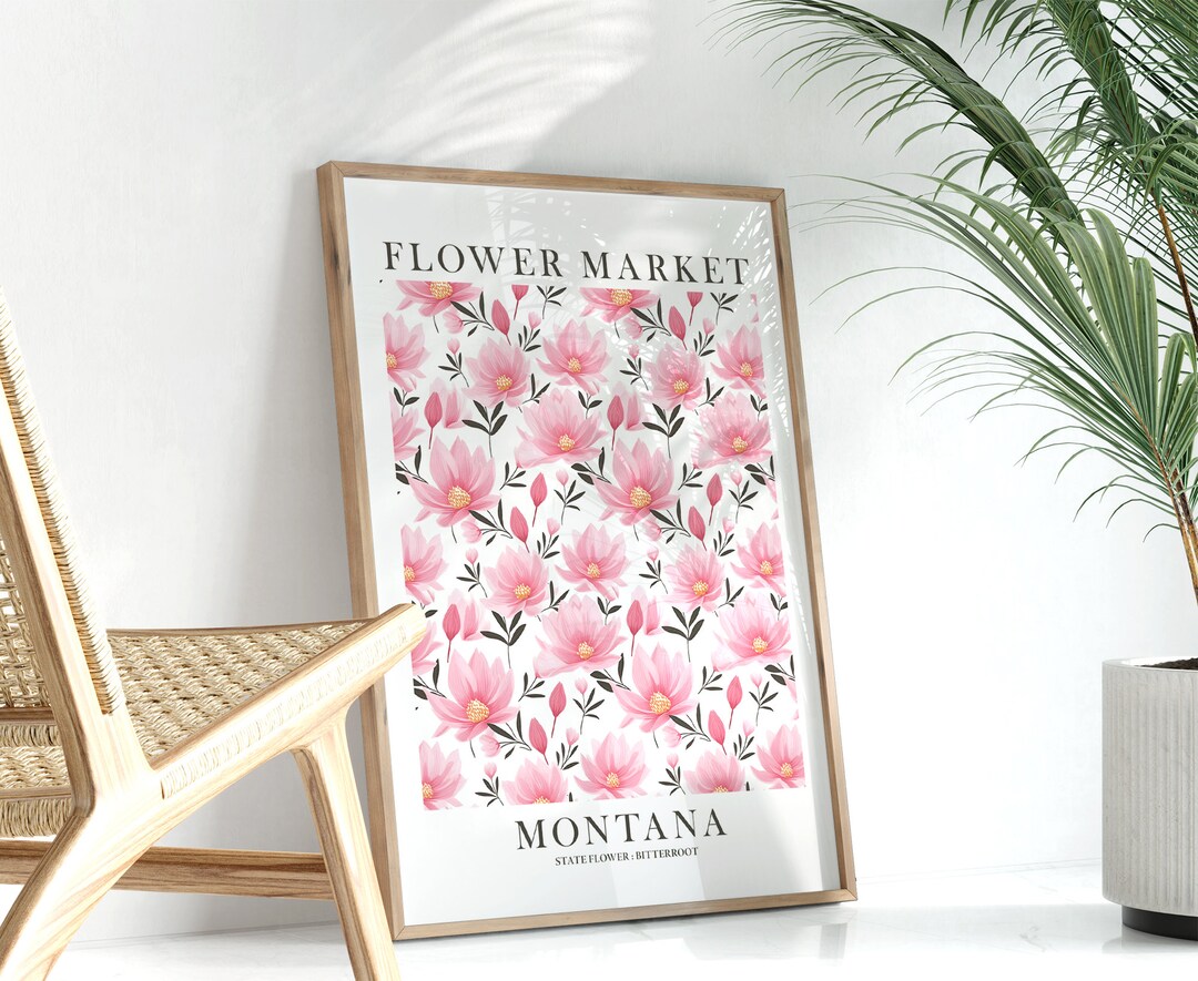 Montana State Flower Market Bitterroot Pink Floral Printable Botanical ...