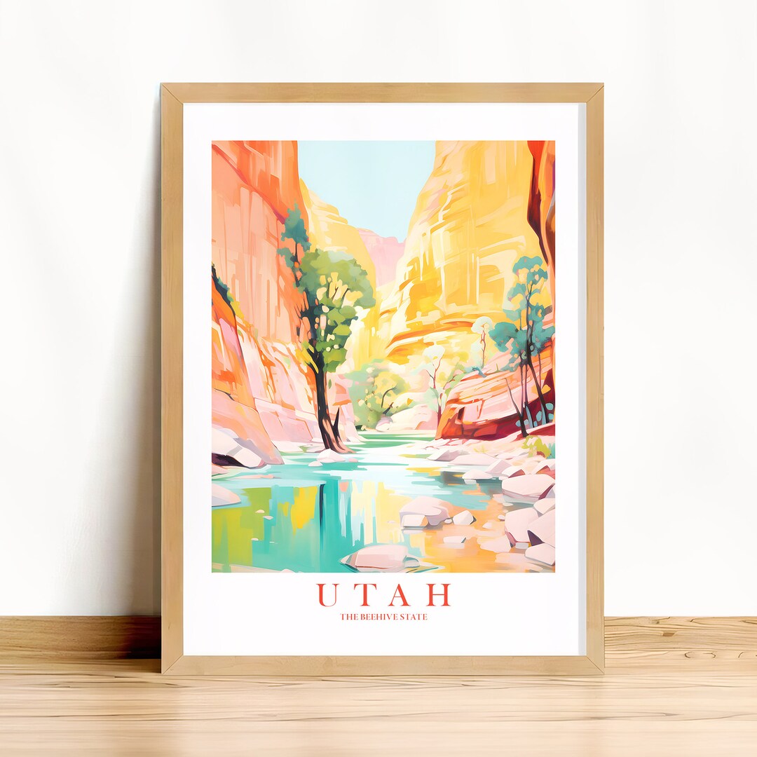 Utah Print Travel Poster Retro Beehive State Painted Canyon Print ...