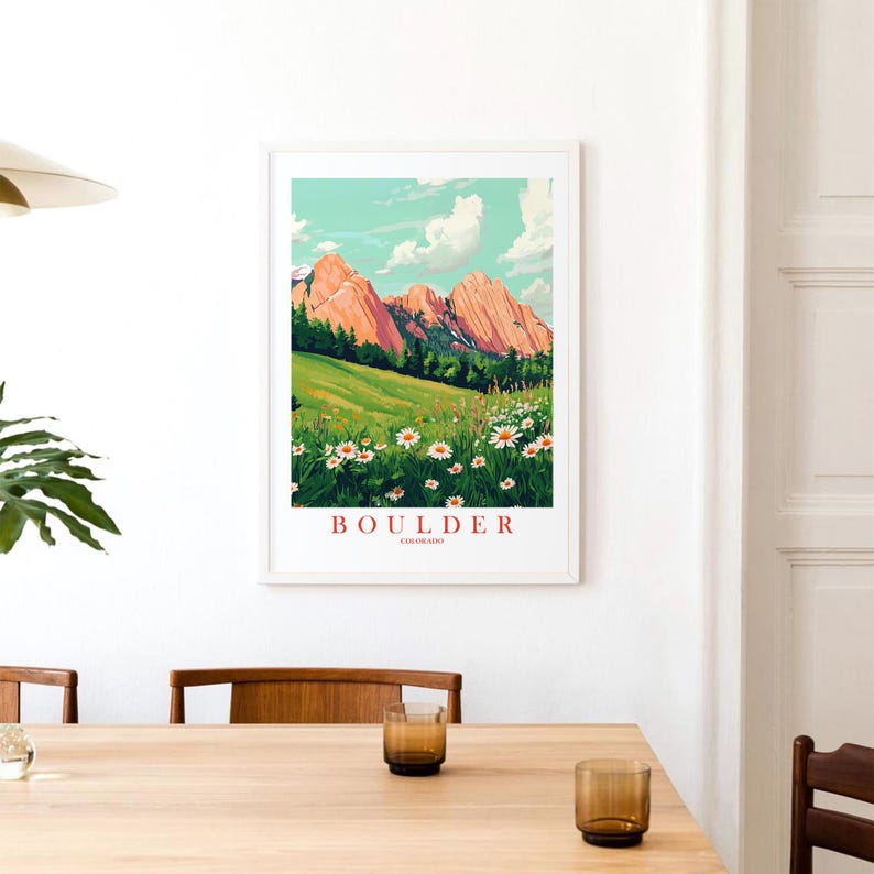 Boulder Travel Poster Colorado Print Retro Pink Orange Teal State ...