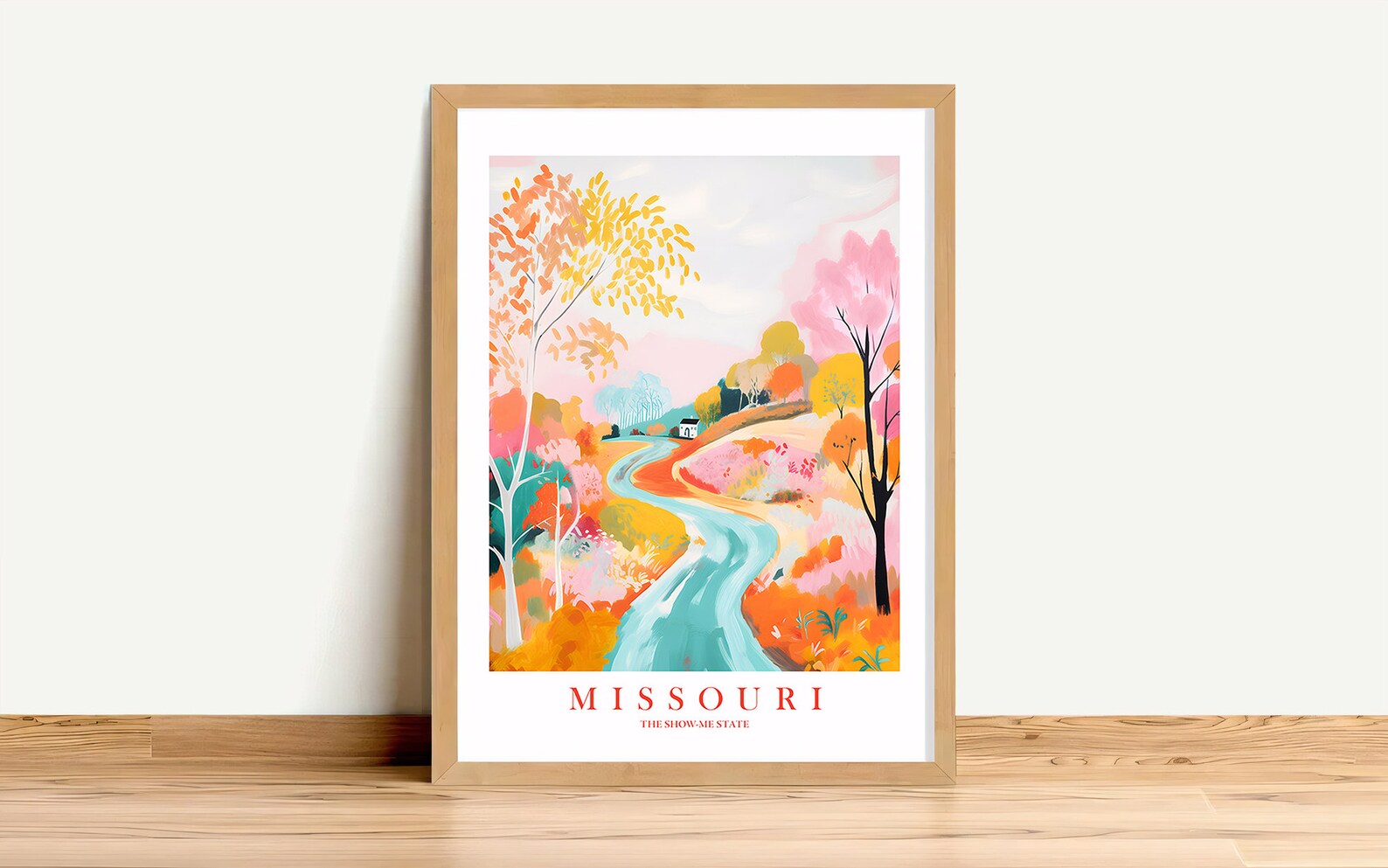 Missouri Pink Orange Retro Travel Poster Show Me State Print Motto ...
