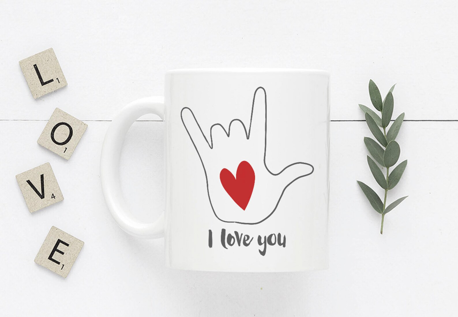 I Love You ASL Sign Language Hand Symbol Mug Grey and Red | Etsy