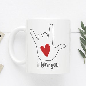 I Love You ASL Sign Language Hand Symbol Mug Grey and Red | Etsy