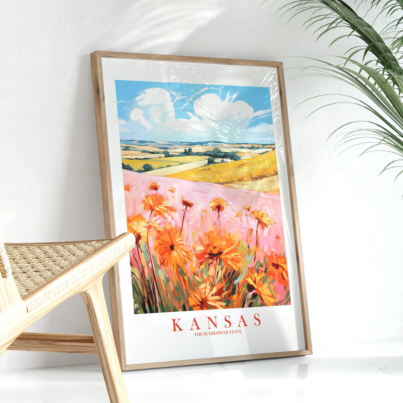 Kansas Retro Travel Poster Sunflower State Print Motto Pink Orange ...