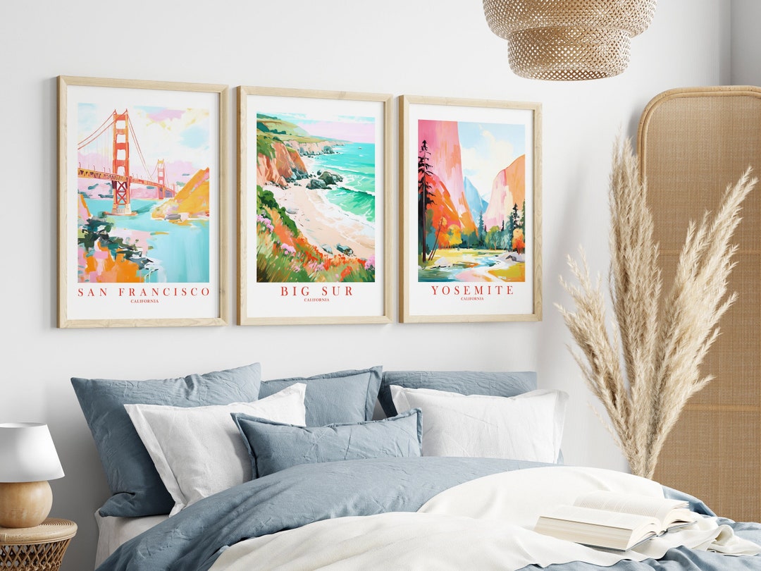 Set of 3 California Travel Posters, Big Sur Yosemite San Francisco Wall ...