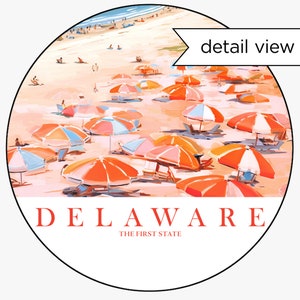 Delaware Travel Poster, the First State Print Retro Pink Orange Teal ...