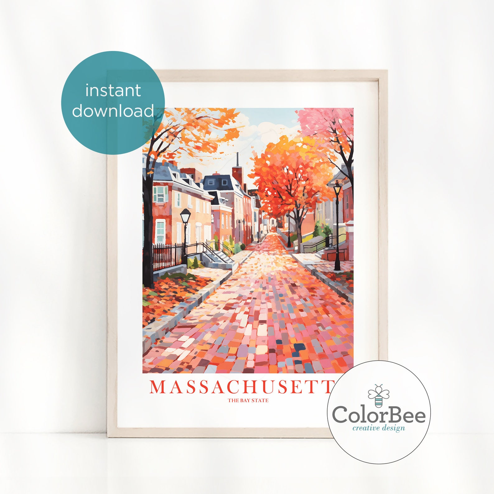 Massachusetts Pink Orange Retro Travel Poster the Bay State Print Motto ...