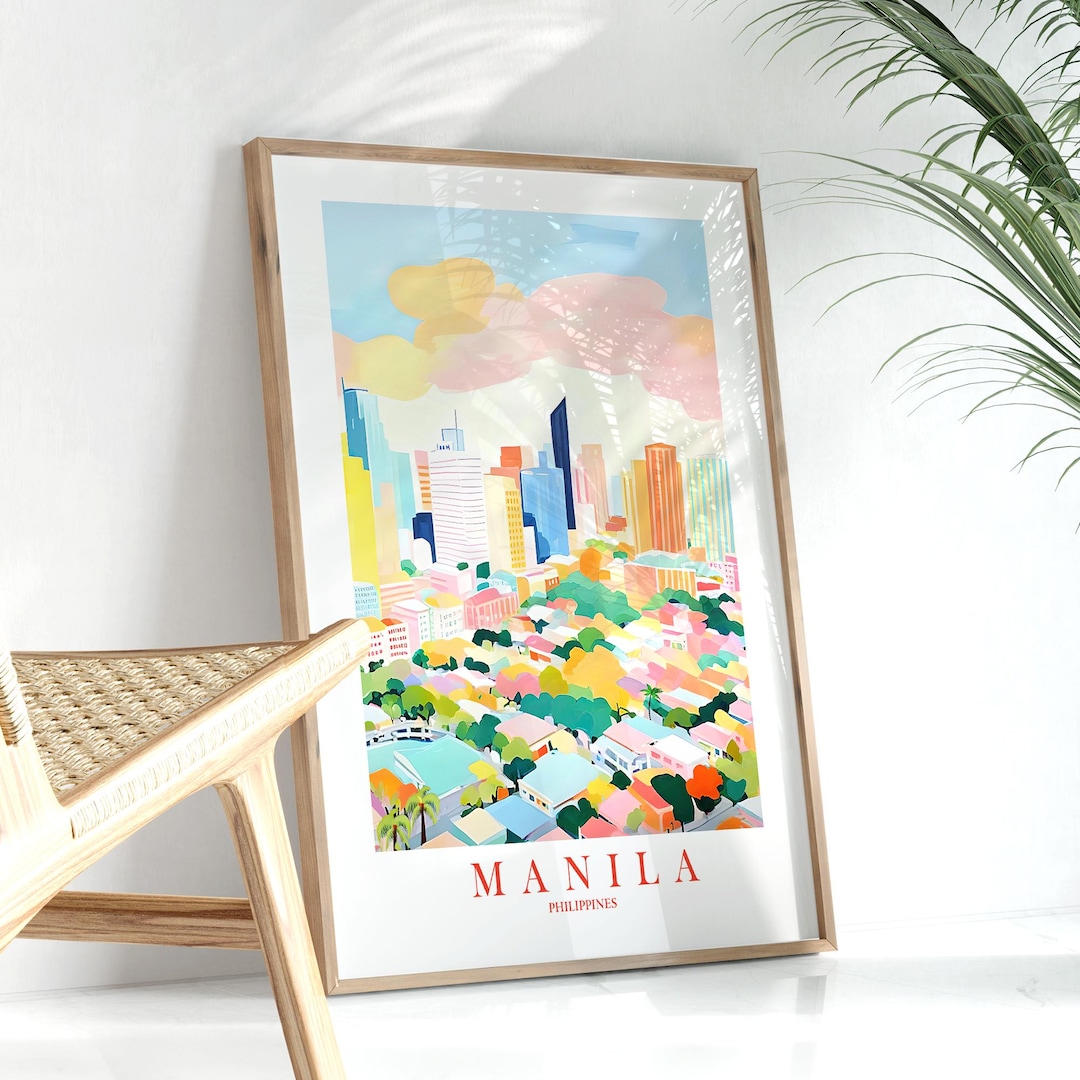 Manila Philippines City Print Travel Souvenir Gift Pastel Pink Teal ...