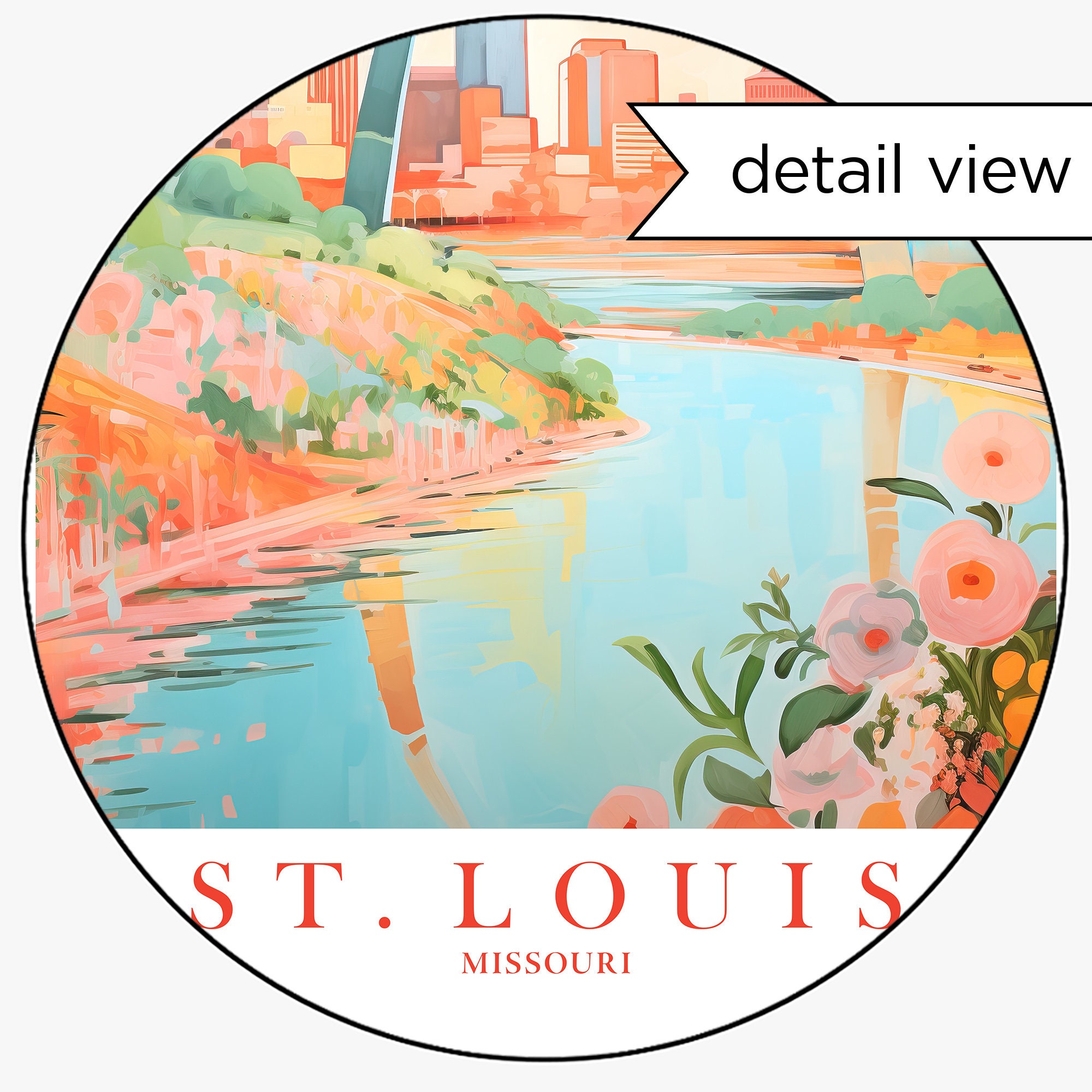 St Louis Pink Orange Retro Travel Poster Missouri Print Painted Scenery ...