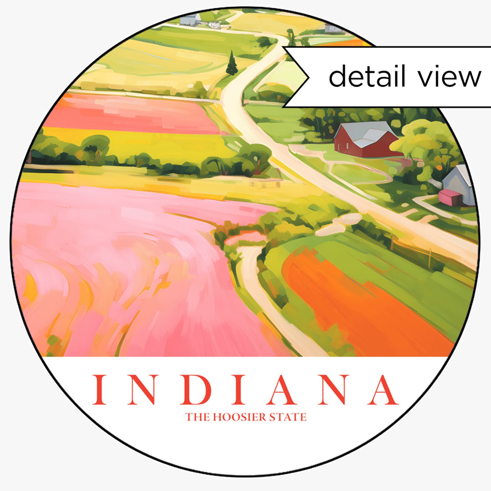 Indiana Retro Travel Poster Hoosier State Print Pink Orange Red Scenery ...
