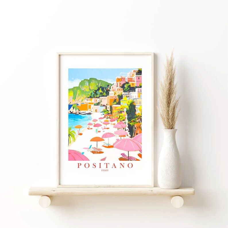 Positano Travel Poster Italy Wall Art Print Beach Coastal State Retro ...