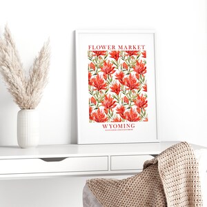 Wyoming State Flower Indian Paintbrush Print Red Green Floral ...