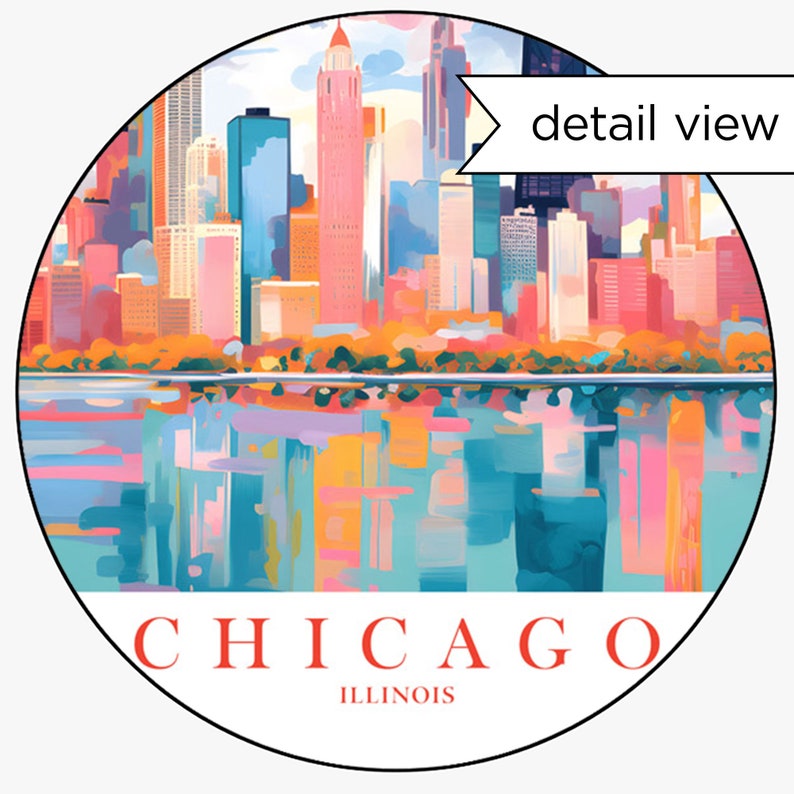 Chicago Travel Poster City Skyline Wall Art Print Illinois Retro Pink ...