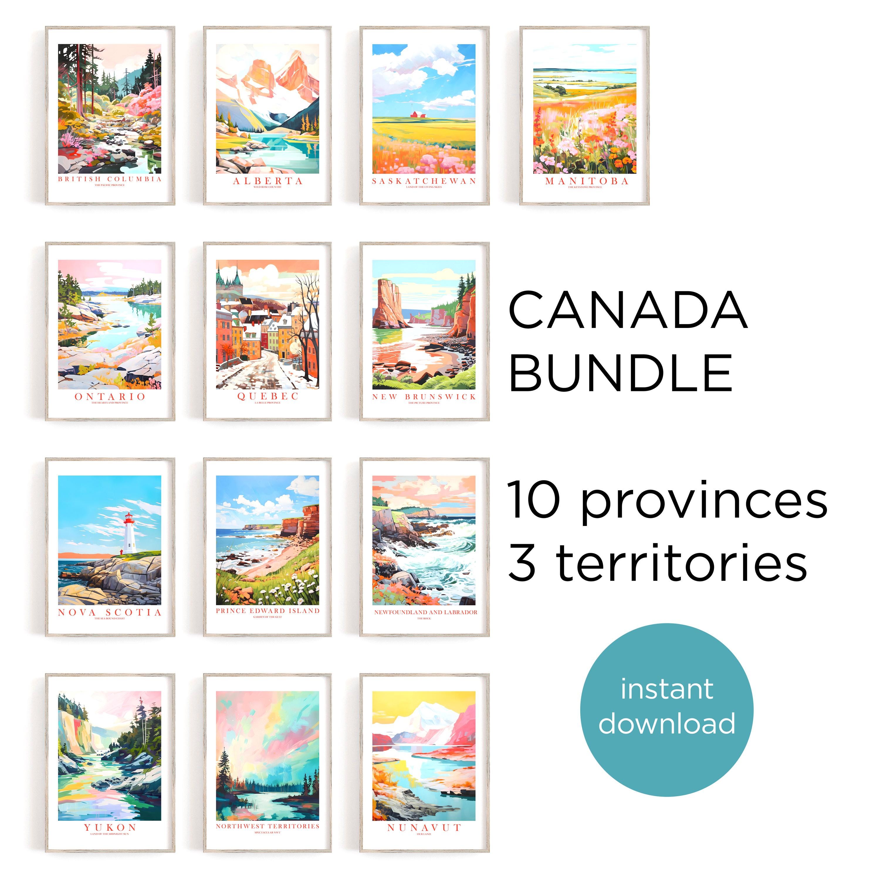 Canada Print Set, Travel Posters of 10 Provinces 3 Territories Bundle ...