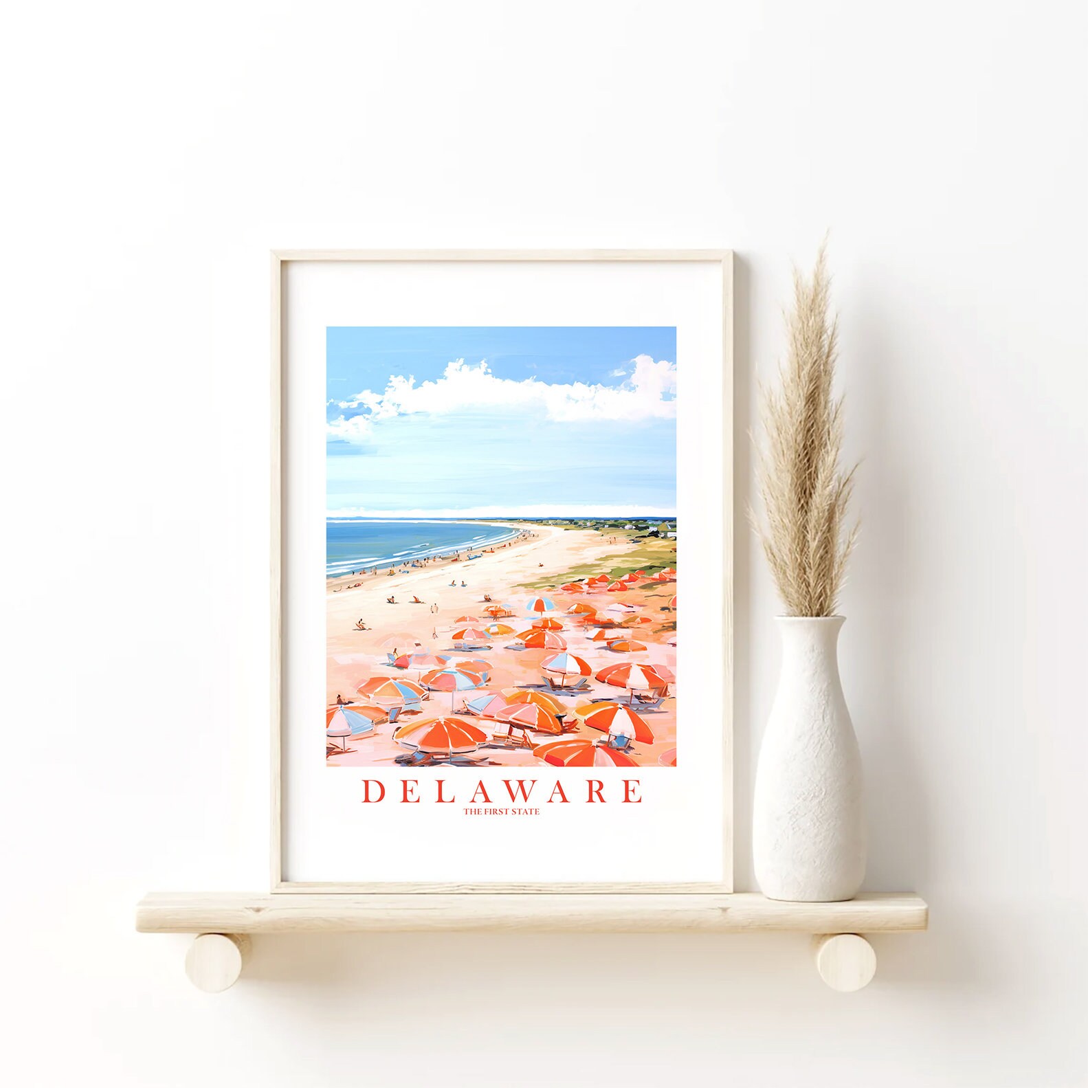 Delaware Travel Poster, the First State Print Retro Pink Orange Teal ...