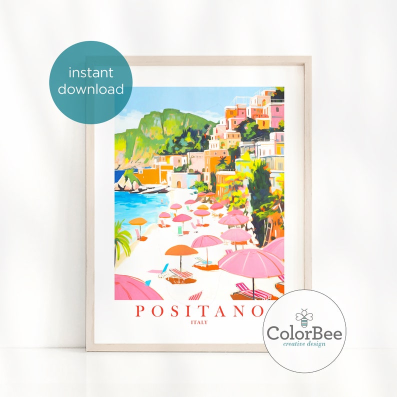 Positano Travel Poster Italy Wall Art Print Beach Coastal State Retro ...