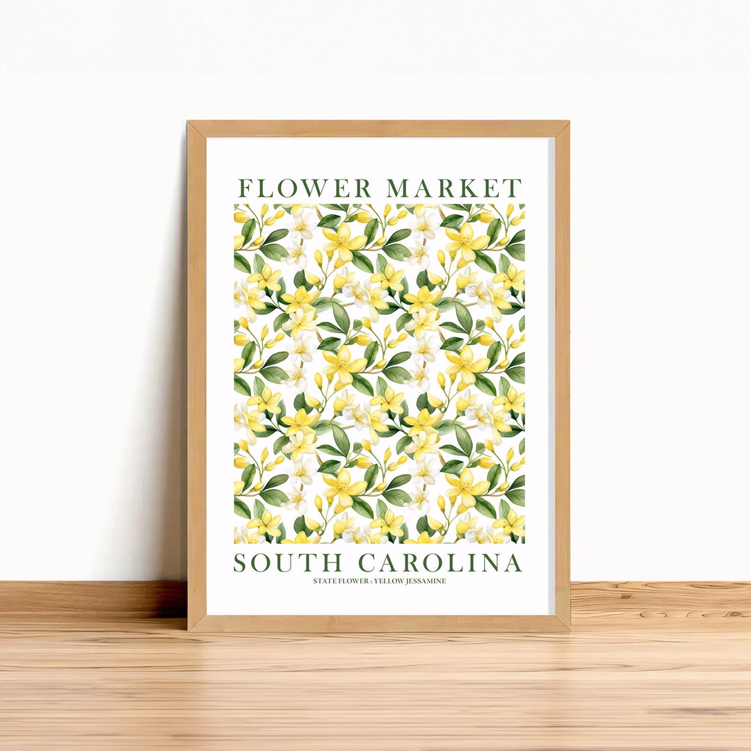 South Carolina State Flower Print Yellow Jessamine Floral Wildflower ...