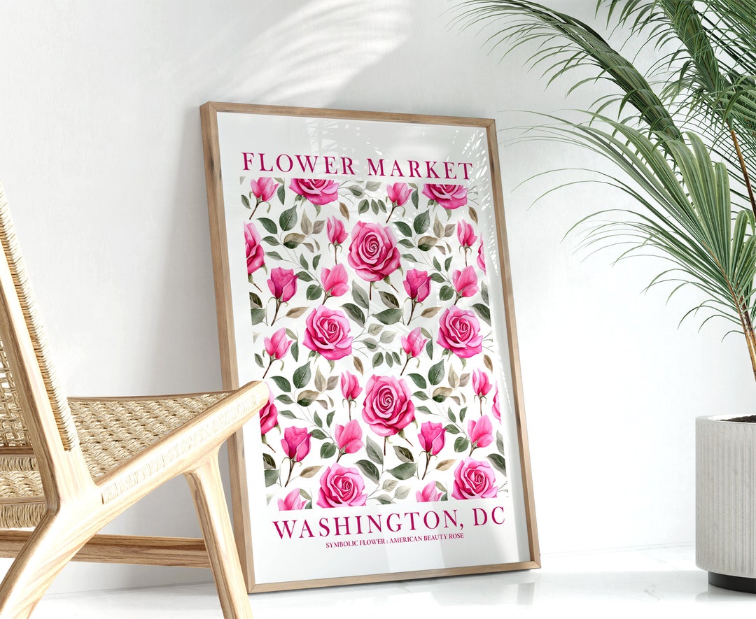 Washington DC State Flower Print Pink Rose Floral Wildflower Wall Art ...