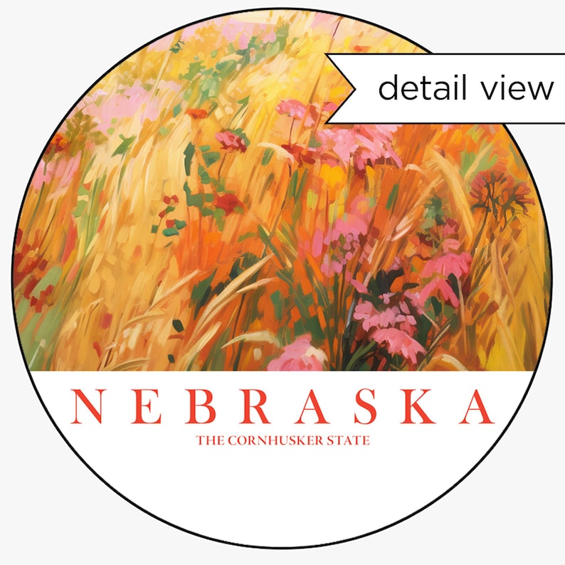 Nebraska Travel Poster, Cornhusker State Print Retro Pink Orange Teal ...