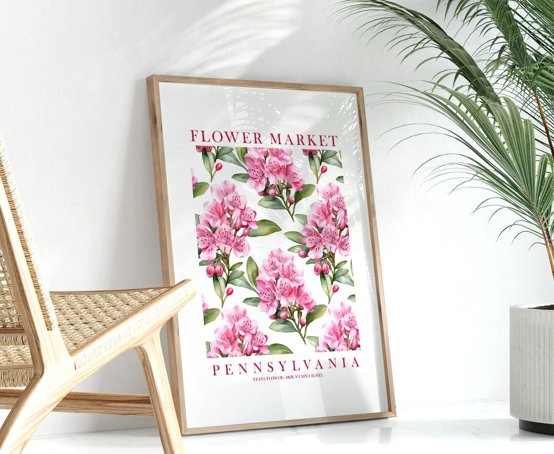 Pennsylvania Mountain Laurel State Flower Print Pastel Pink Green PA ...