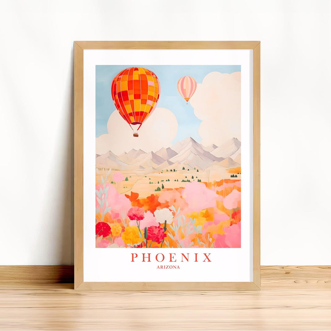 Phoenix Arizona Poster, Retro Hot Air Balloon Wall Art Pink Orange AZ ...