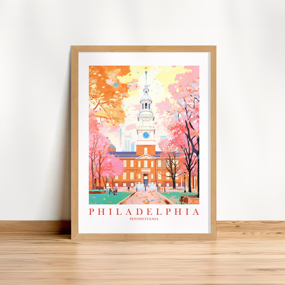 Philadelphia Travel Poster City Wall Art Print Pennsylvania Retro Pink ...