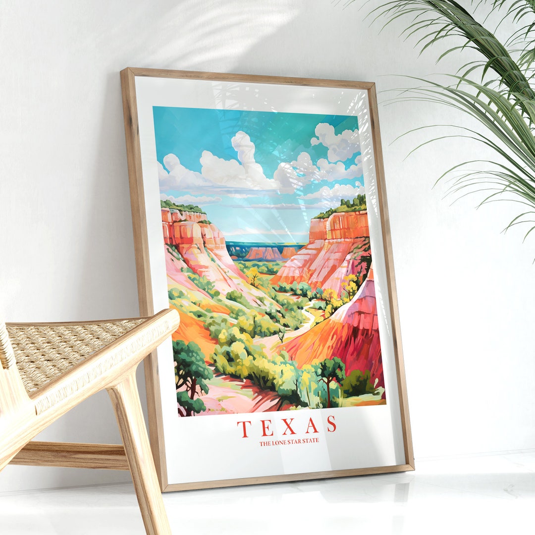 Texas Retro Travel Poster Lone Star State Print Pink Orange Teal Motto ...