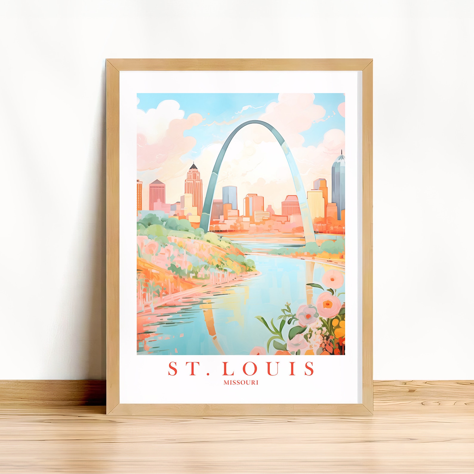 St Louis Pink Orange Retro Travel Poster Missouri Print Painted Scenery ...