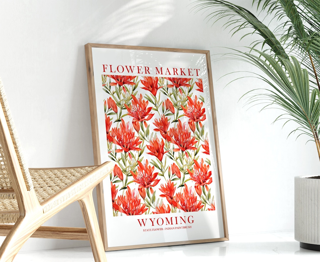 Wyoming State Flower Indian Paintbrush Print Red Green Floral ...
