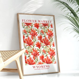Wyoming State Flower Indian Paintbrush Print Red Green Floral ...