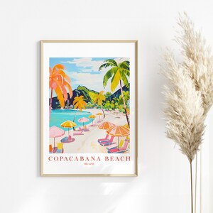 Copacabana Beach Travel Poster Brazil Wall Art Print Rio De Janeiro ...