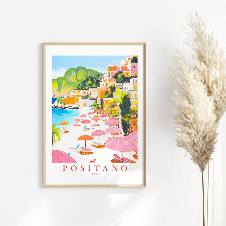 Positano Travel Poster Italy Wall Art Print Beach Coastal State Retro ...