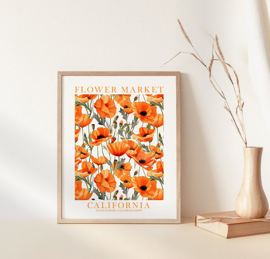California Poppy Print Wall Art State Flower Market Poster Orange ...