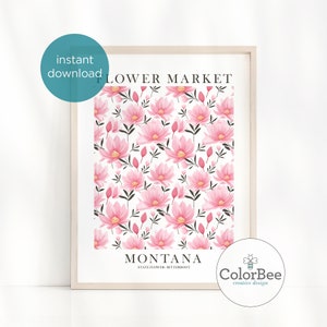 Montana State Flower Market Bitterroot Pink Floral Printable Botanical ...