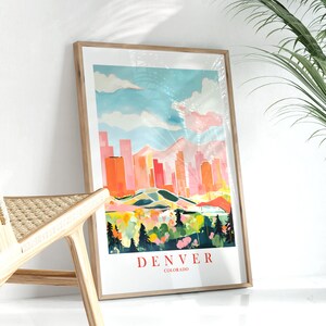 Denver Skyline Poster Colorado Travel Print City Wall Art Retro Pink ...