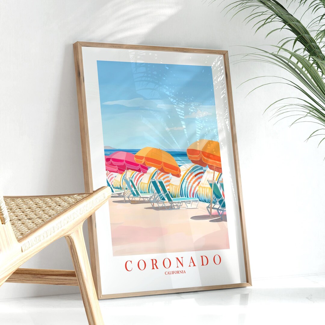 Coronado Beach Poster, Pink Orange Print Dorm Bedroom California Travel ...