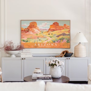 Arizona Frame TV Travel Art, Retro Grand Canyon State Painted Desert ...