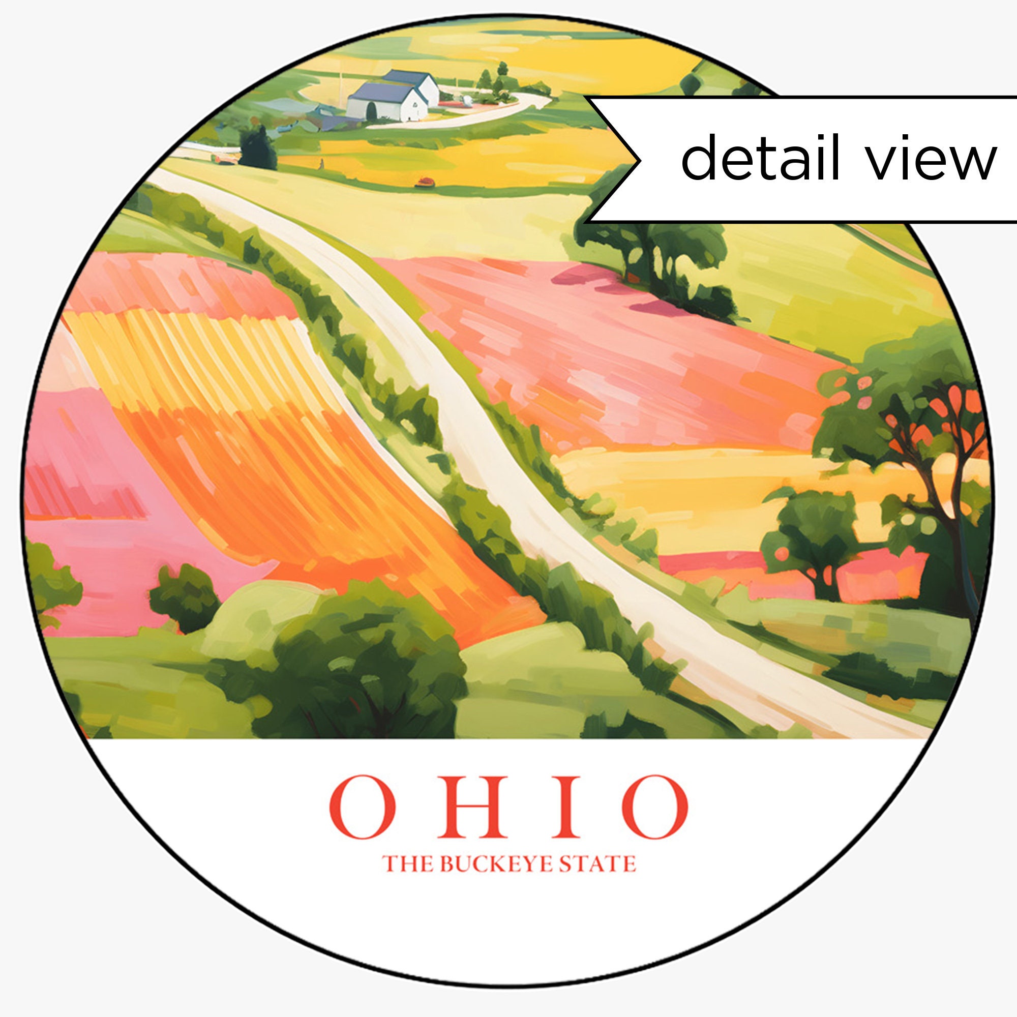 Ohio Pink Orange Retro Travel Poster Buckeye State Print Rural ...